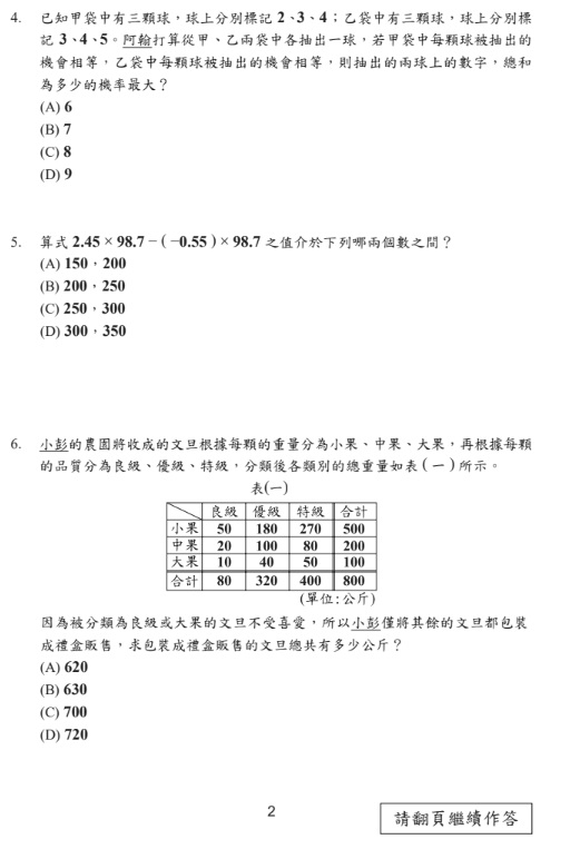 115國中教育會考，2026年數學科試題題目、解答 @Nini and Blue 玩樂食記